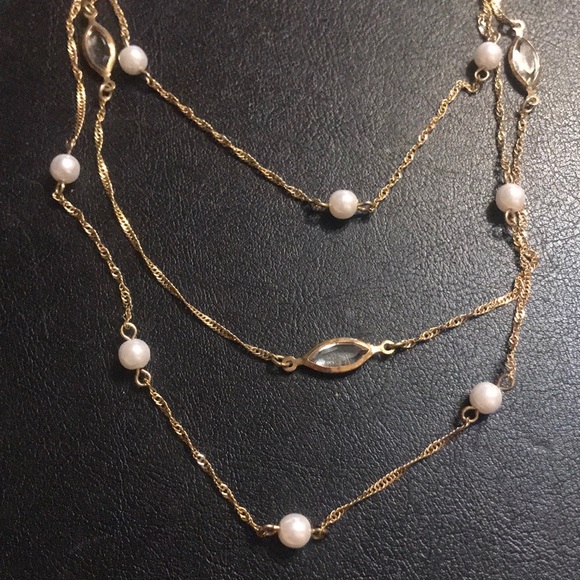 Avon | Jewelry | Vintage Avon Pearl Crystal 3 Drop Gold Chain | Poshmark